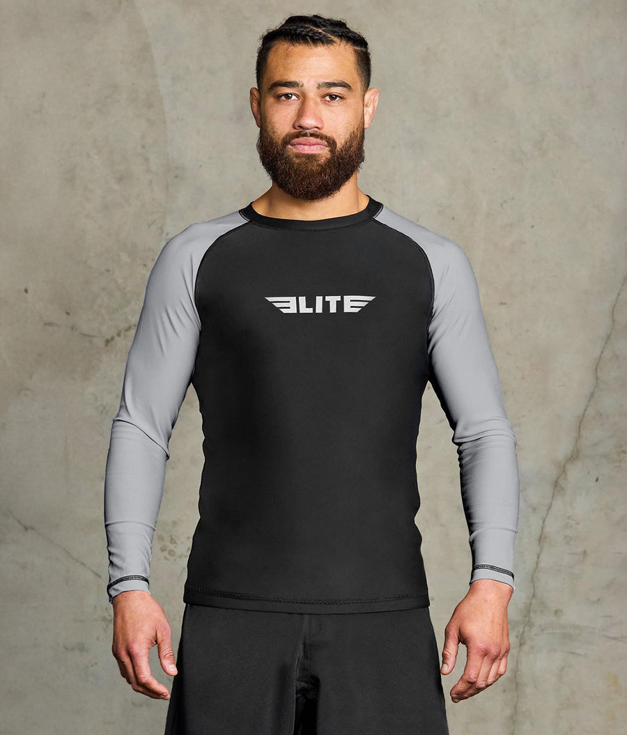 Elite Sports Standard Gray Long Sleeve Mens Jiu Jitsu Rashguard ...